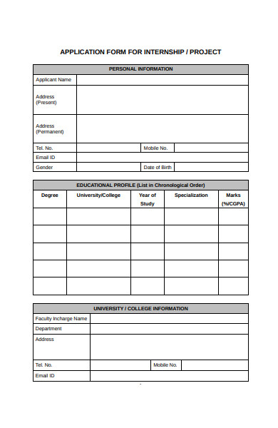 FREE 50+ Internship Application Form Samples, PDF, MS Word, Google Docs