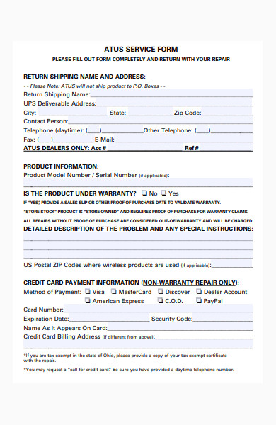 FREE 53+ Services Forms in PDF | MS Word | Excel