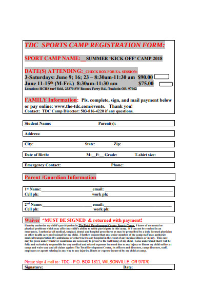 FREE 37+ Best Sports Registration Forms in PDF | MS Word | Excel