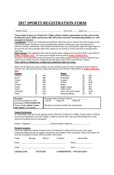 FREE 37+ Best Sports Registration Forms in PDF | MS Word | Excel
