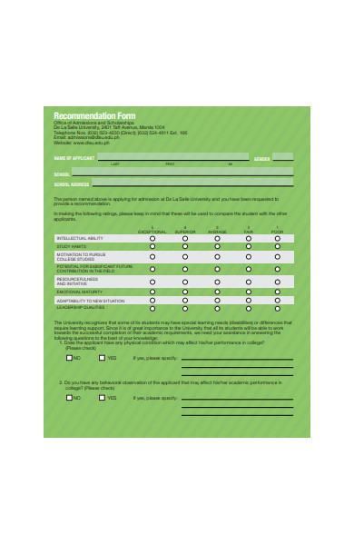 FREE 50+ Recommendation Forms in PDF | MS Word