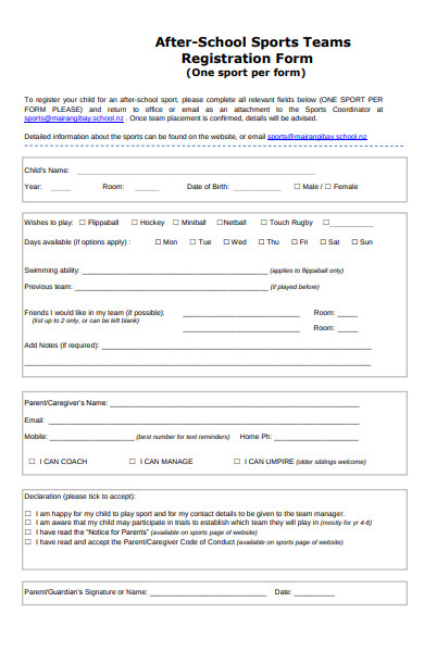 FREE 37+ Best Sports Registration Forms in PDF | MS Word | Excel