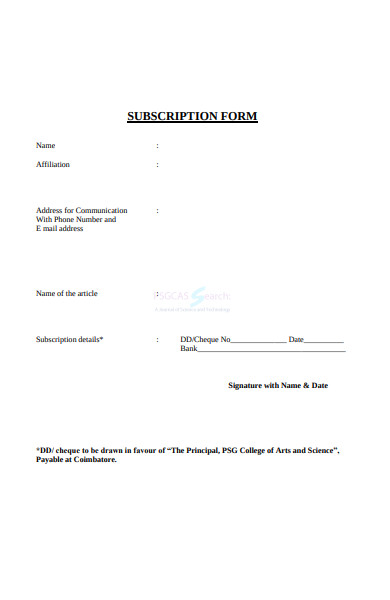 FREE 52+ Subscription Forms in PDF | MS Word | Excel