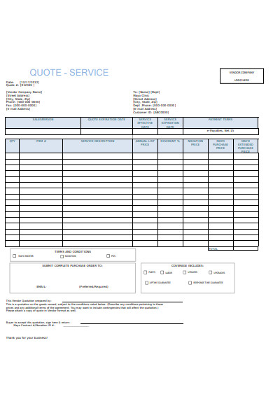FREE 52+ Quote Forms in PDF | MS Word | Excel