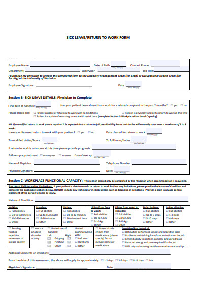 FREE 54+ Return to Work Form Samples, PDF, MS Word, Google Docs