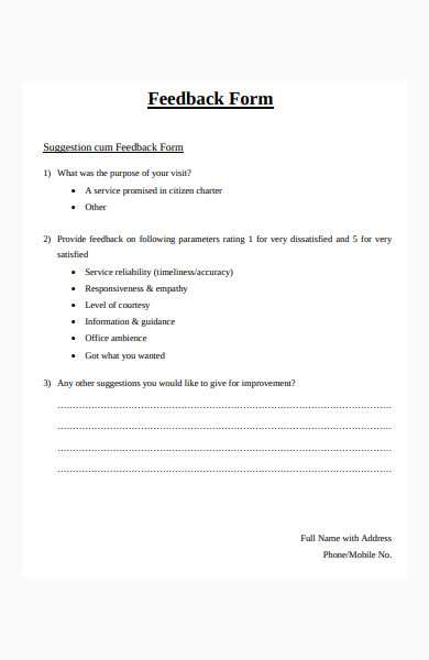 FREE 51+ Feedback Form Samples in PDF | MS Word | Excel