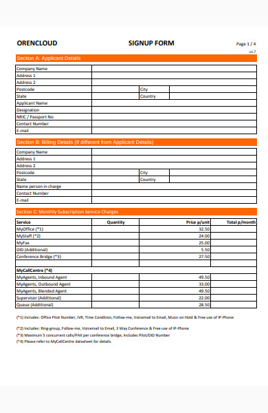 FREE 51+ Signup Forms in PDF | MS Word | XLS