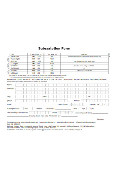 FREE 52+ Subscription Forms in PDF | MS Word | Excel