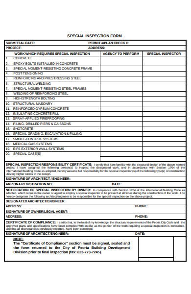 Special Inspection Form - Form example download