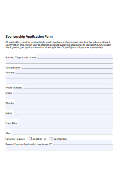 FREE 56+ Sponsorship Form Samples, PDF, MS Word, Google Docs, Excel