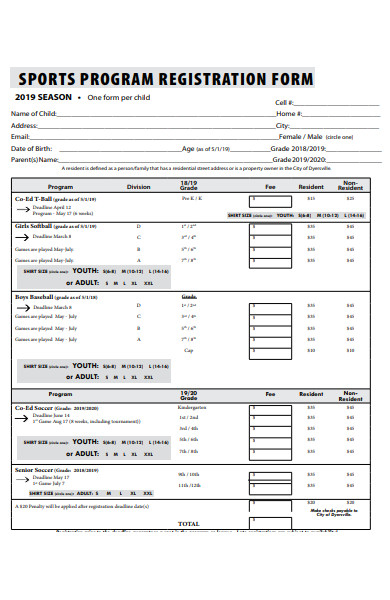 FREE 37+ Best Sports Registration Forms in PDF | MS Word | Excel