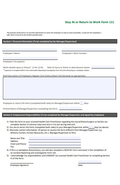 FREE 54+ Return to Work Form Samples, PDF, MS Word, Google Docs