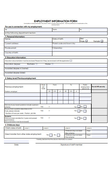 FREE 33+ Employee Information Forms in PDF | MS Word | Excel