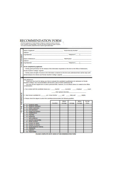 FREE 50+ Recommendation Forms in PDF | MS Word