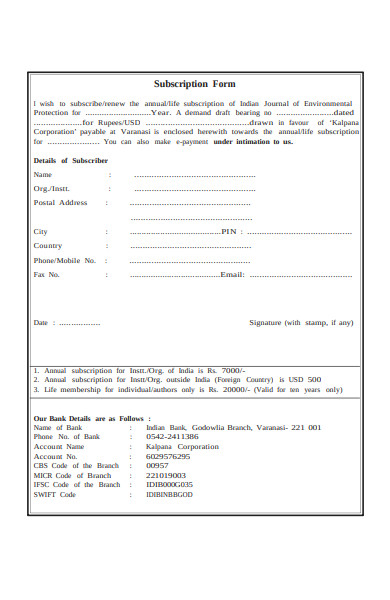FREE 52+ Subscription Forms in PDF | MS Word | Excel