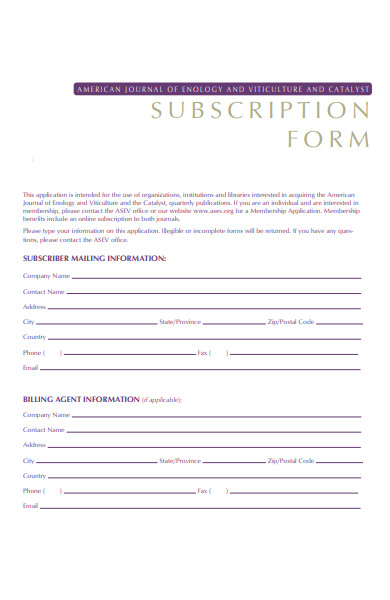 FREE 52+ Subscription Forms in PDF | MS Word | Excel