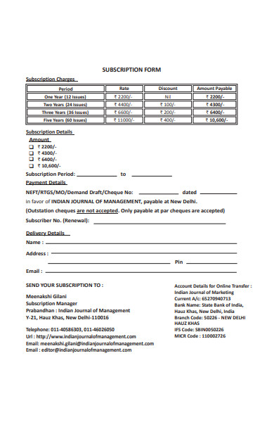 FREE 52+ Subscription Forms in PDF | MS Word | Excel