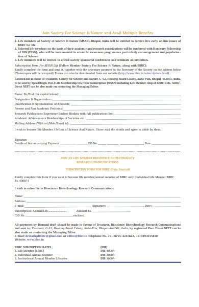 FREE 52+ Subscription Forms in PDF | MS Word | Excel