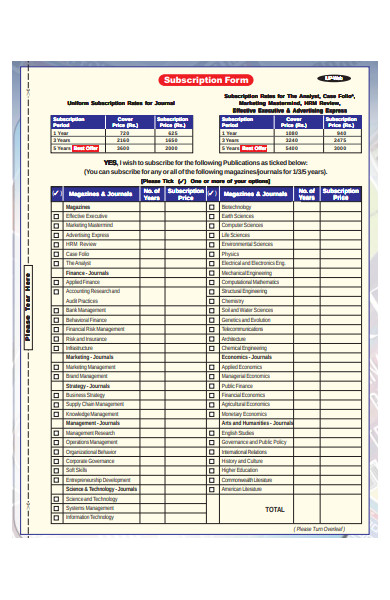 FREE 52+ Subscription Forms in PDF | MS Word | Excel