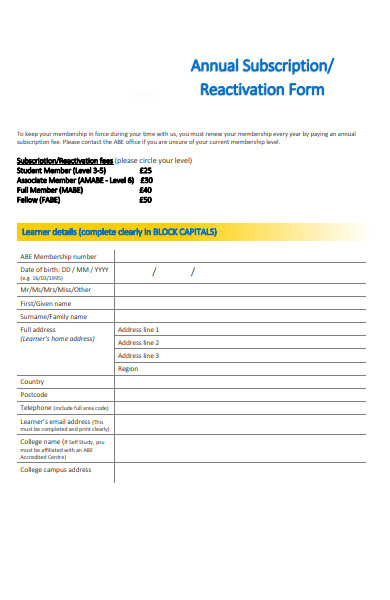 FREE 52+ Subscription Forms in PDF | MS Word | Excel