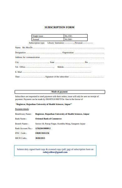 FREE 52+ Subscription Forms in PDF | MS Word | Excel