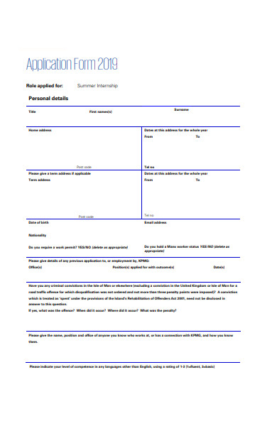 FREE 50+ Internship Application Form Samples, PDF, MS Word, Google Docs