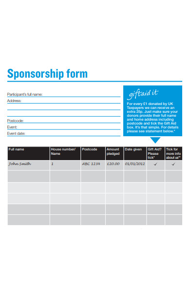 FREE 56+ Sponsorship Form Samples, PDF, MS Word, Google Docs, Excel