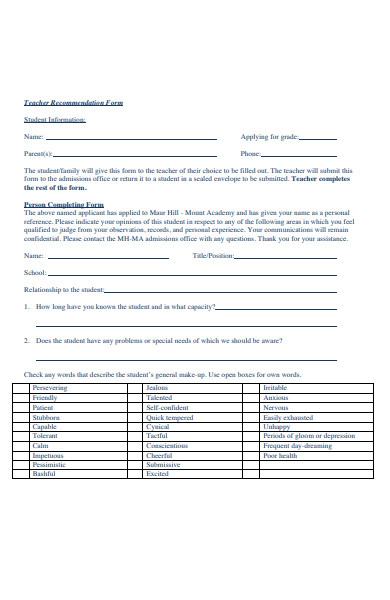 FREE 50+ Recommendation Forms in PDF | MS Word