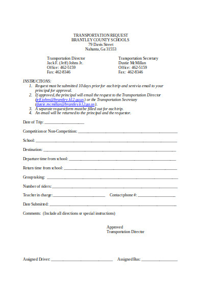 FREE 36+ Transportation Request Form Samples, PDF, MS Word, Google Docs ...