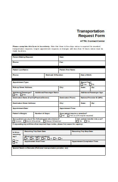 FREE 36+ Transportation Request Form Samples, PDF, MS Word, Google Docs ...