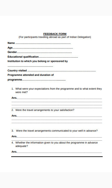 FREE 51+ Feedback Form Samples in PDF | MS Word | Excel