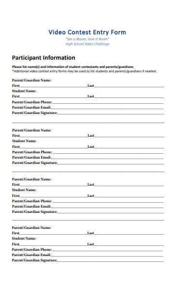 FREE 36+ Contest Entry Form Samples, PDF, MS Word, Google Docs, Excel