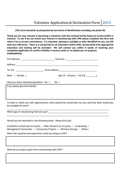 FREE 51+ Volunteer Application Forms in PDF | MS Word | Excel