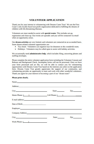 FREE 51+ Volunteer Forms in PDF | MS Word | Excel