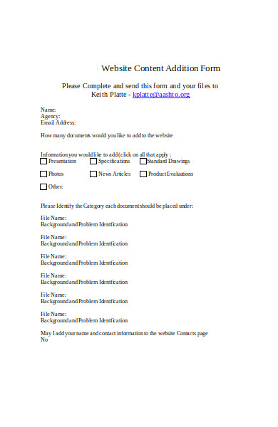 FREE 32+ Content Forms in PDF | MS Word | Excel