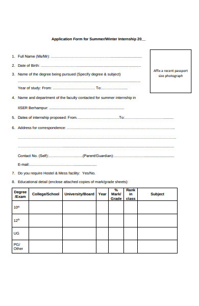 FREE 50+ Internship Application Form Samples, PDF, MS Word, Google Docs