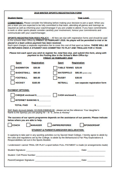 FREE 37+ Best Sports Registration Forms in PDF | MS Word | Excel