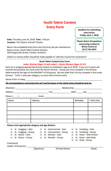 FREE 36+ Contest Entry Form Samples, PDF, MS Word, Google Docs, Excel