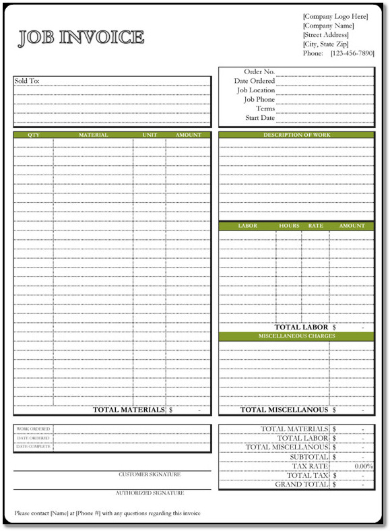 FREE 5+ Basic Job Invoice Samples in PDF