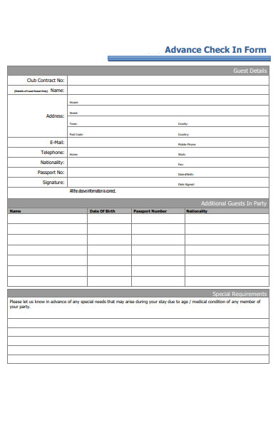 FREE 50+ Check-In Forms in PDF | MS Word