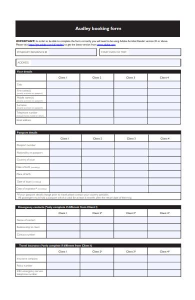 FREE 42+ Travel Booking Form Samples, PDF, MS Word, Google Docs