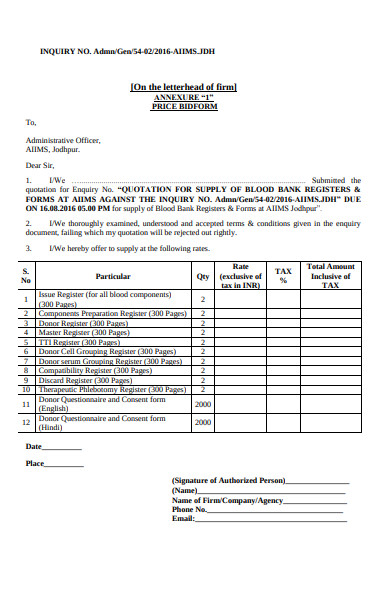 FREE 57+ Quotation Form Samples, PDF, MS Word, Google Docs, Excel