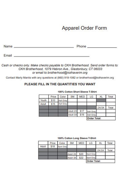 FREE 52+ Apparel Order Forms in PDF | Ms Word | XLS
