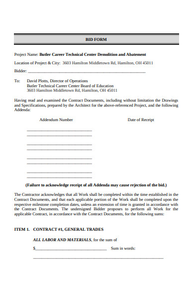 FREE 52+ Bid Forms in PDF | MS Word | XLS