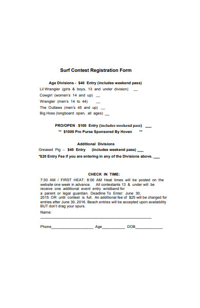 FREE 56+ Contest Registration Form Samples, PDF, MS Word, Google Docs ...