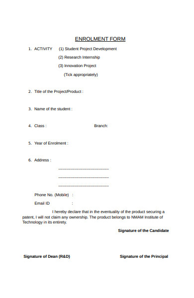 FREE 34+ Enrolment Form Samples, PDF, MS Word, Google Docs