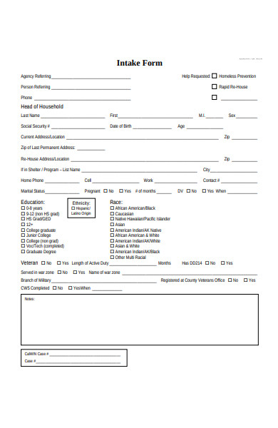 FREE 54+ Intake Forms in PDF | MS Word | XLS