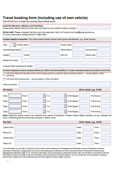 FREE 42+ Travel Booking Form Samples, PDF, MS Word, Google Docs