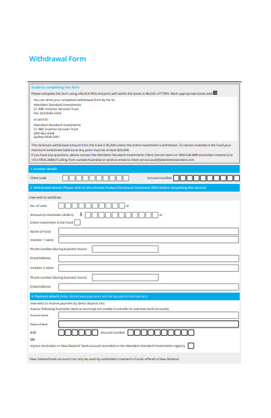 FREE 35+ Withdrawal Form Samples, PDF, MS Word, Google Docs, Excel