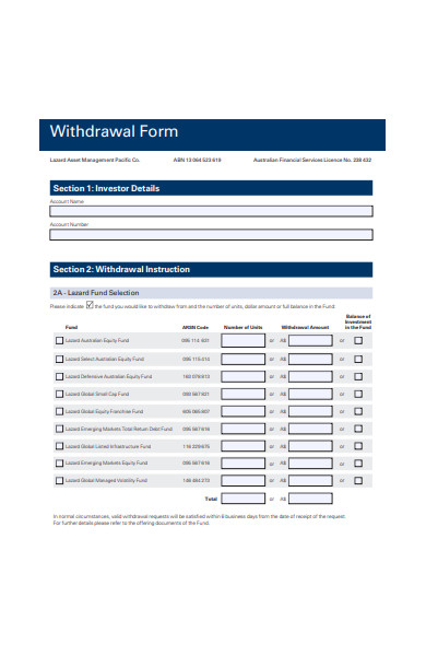 FREE 35+ Withdrawal Form Samples, PDF, MS Word, Google Docs, Excel